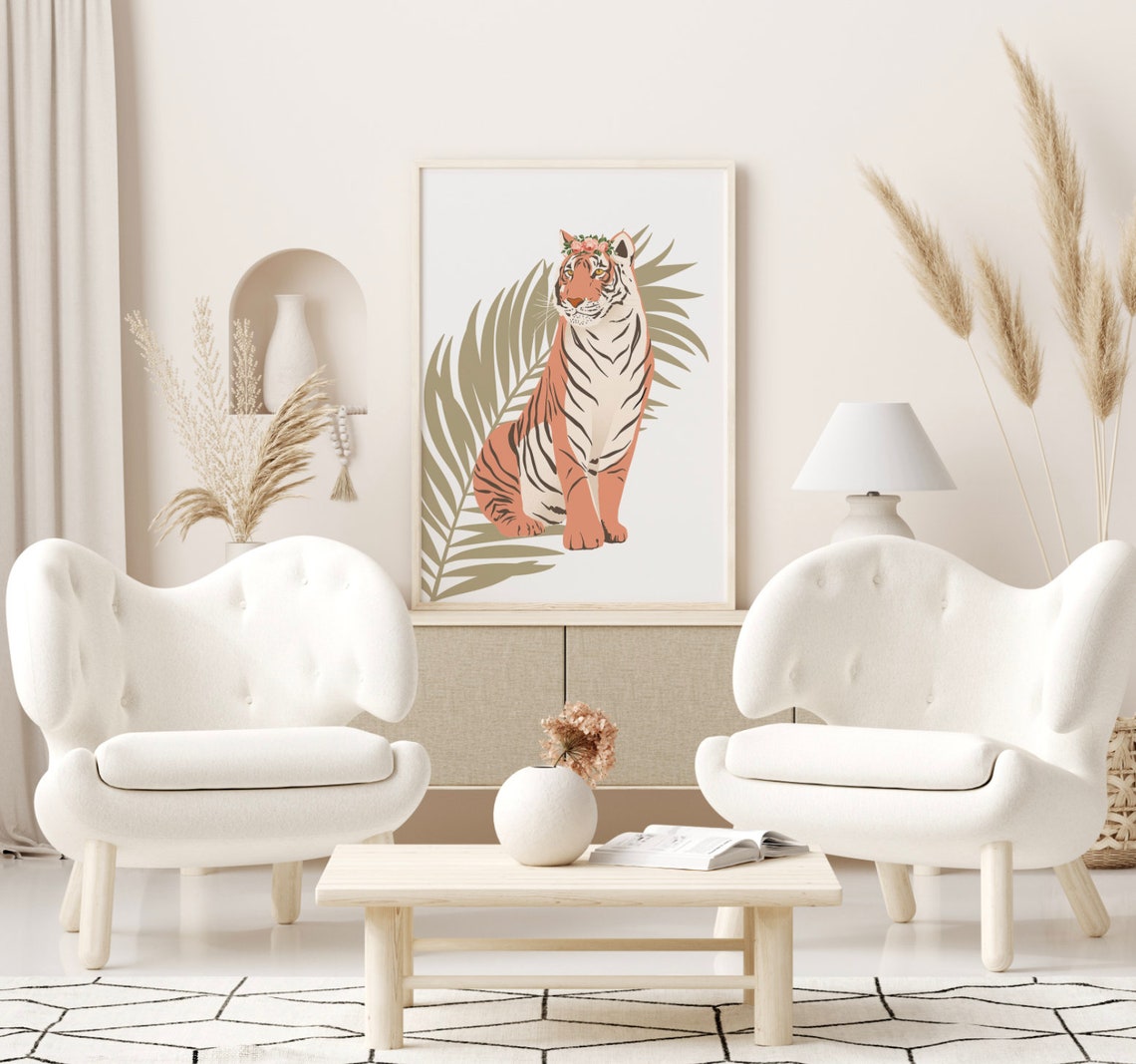 Tiger Wall Art Print Boho Tiger Printable Art Tiger Palms | Etsy