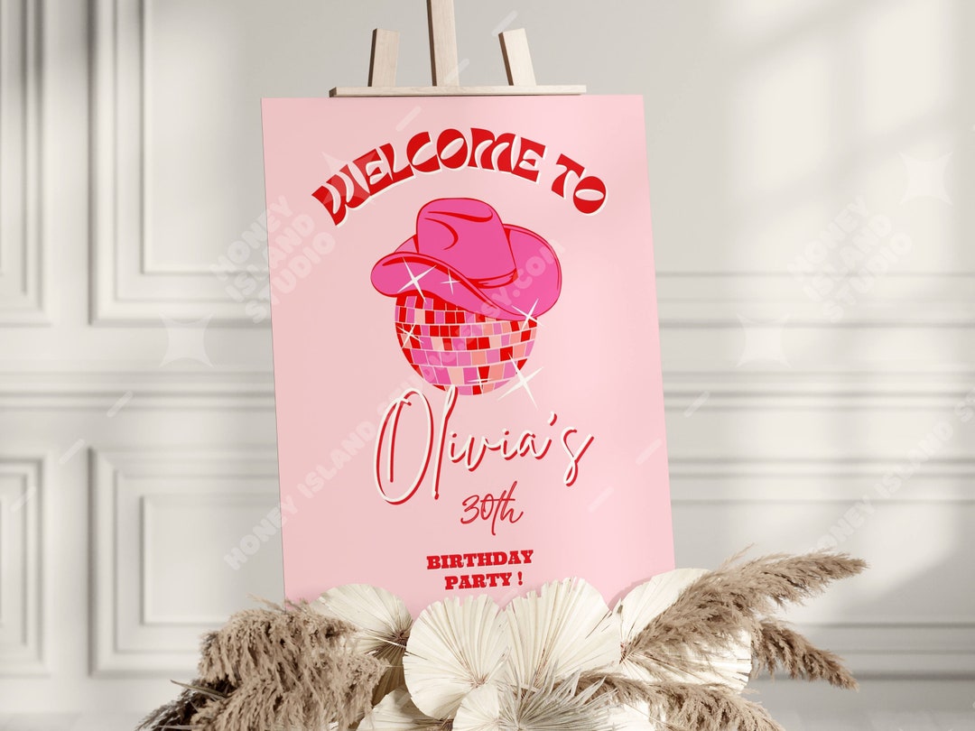 Disco Cowgirl Welcome Sign Template, Western Welcome Banner, Editable ...