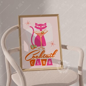 Cocktail Print, Bar Cart Decor, Mid Century Modern Wall Art Print, Cat ...