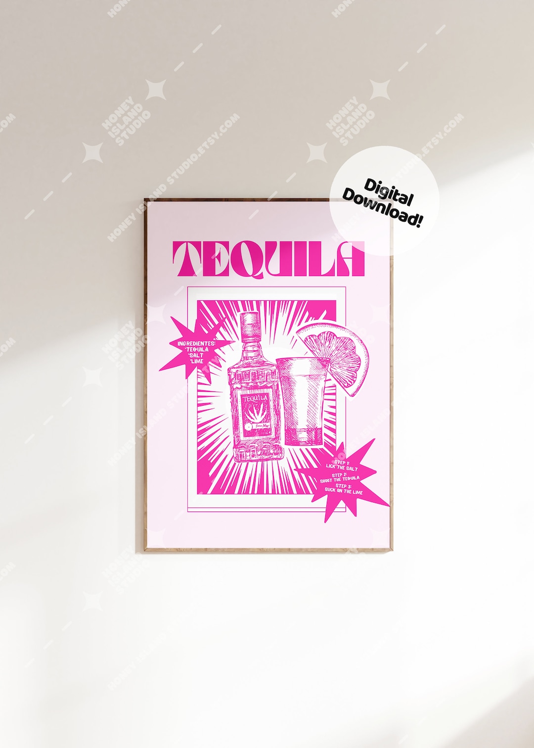 Pink Tequila Poster Retro Vintage Pink Tequila Art Print Bar - Etsy