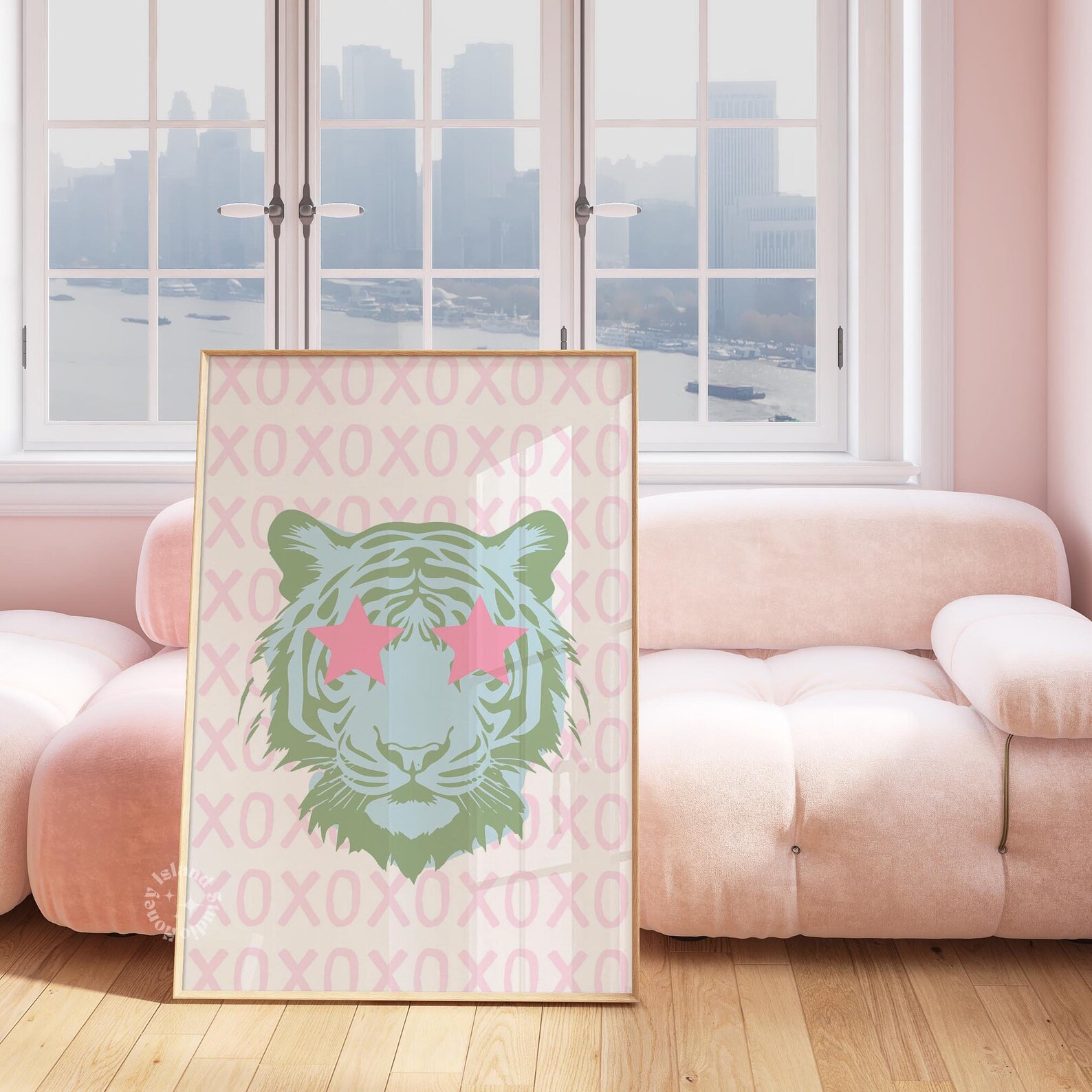 Preppy Tiger Poster: Sage Green, Pink Star Eyes (UNFRAMED) - Etsy