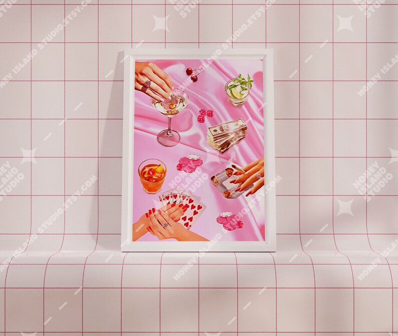 Pink Playing Cards Wall Print Pink Poker Night Cards & - Etsy UK