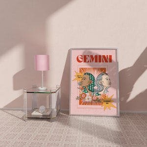 Gemini Poster, Zodiac Gemini Print, Retro Wall Decor, Digital Download ...