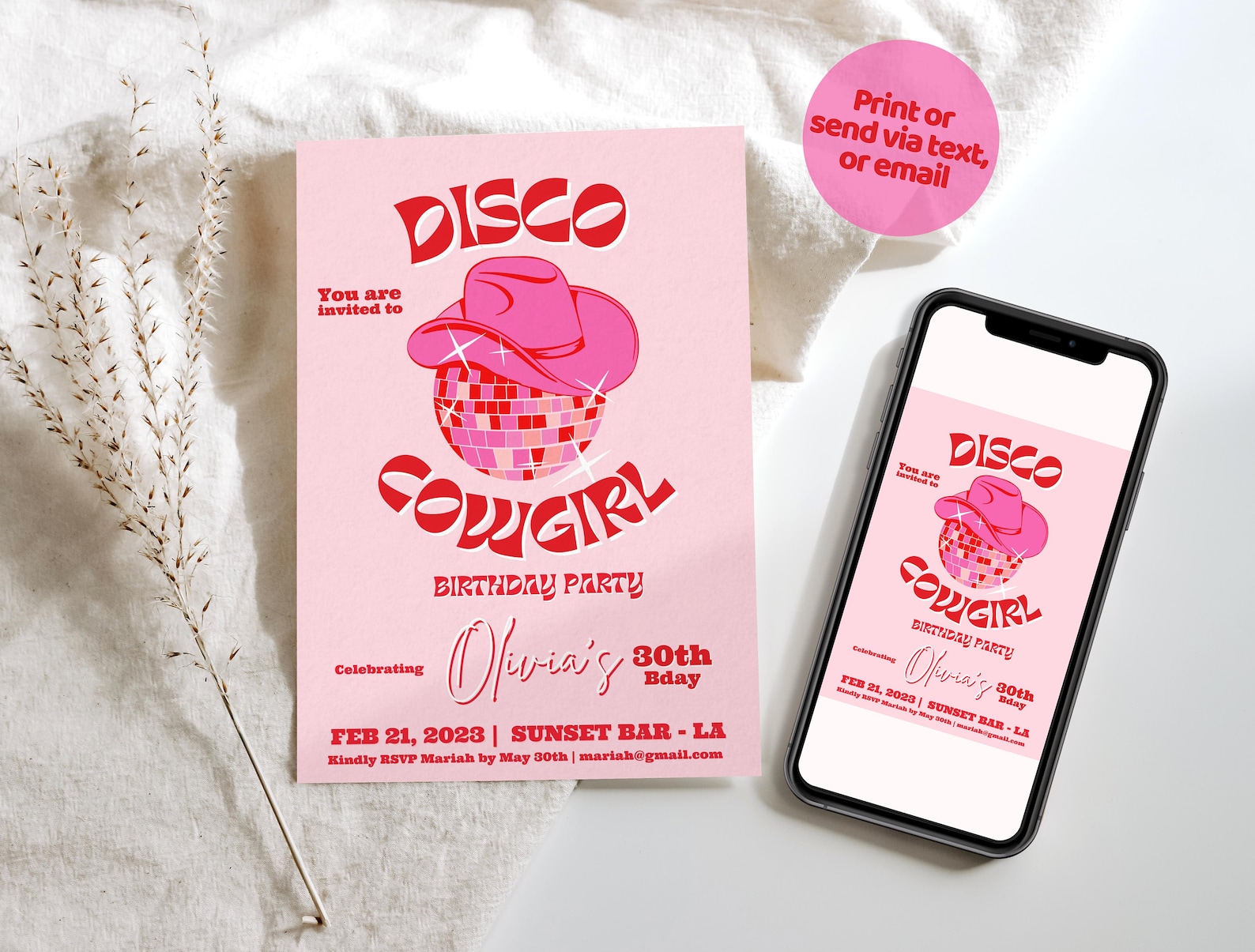 Disco Cowgirl Birthday Invite Template, Western Birthday Invitation ...