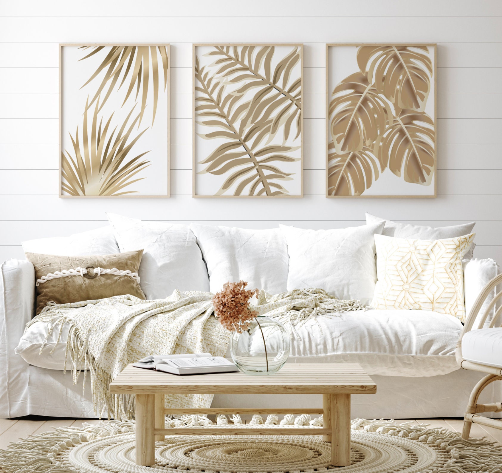 Gold Palm Tree Leaf Set of 3 Printable Art Downloadable - Etsy