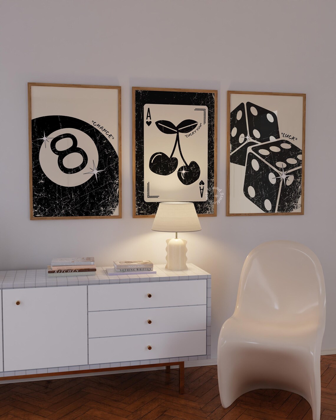 Funky Black 8 Ball, Dice, Cherry Prints: Groovy Dorm Decor (digital ...