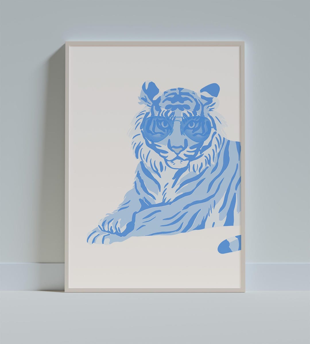 Blue Tiger Print | Preppy Jungle Animal Art (digital Download) - Etsy