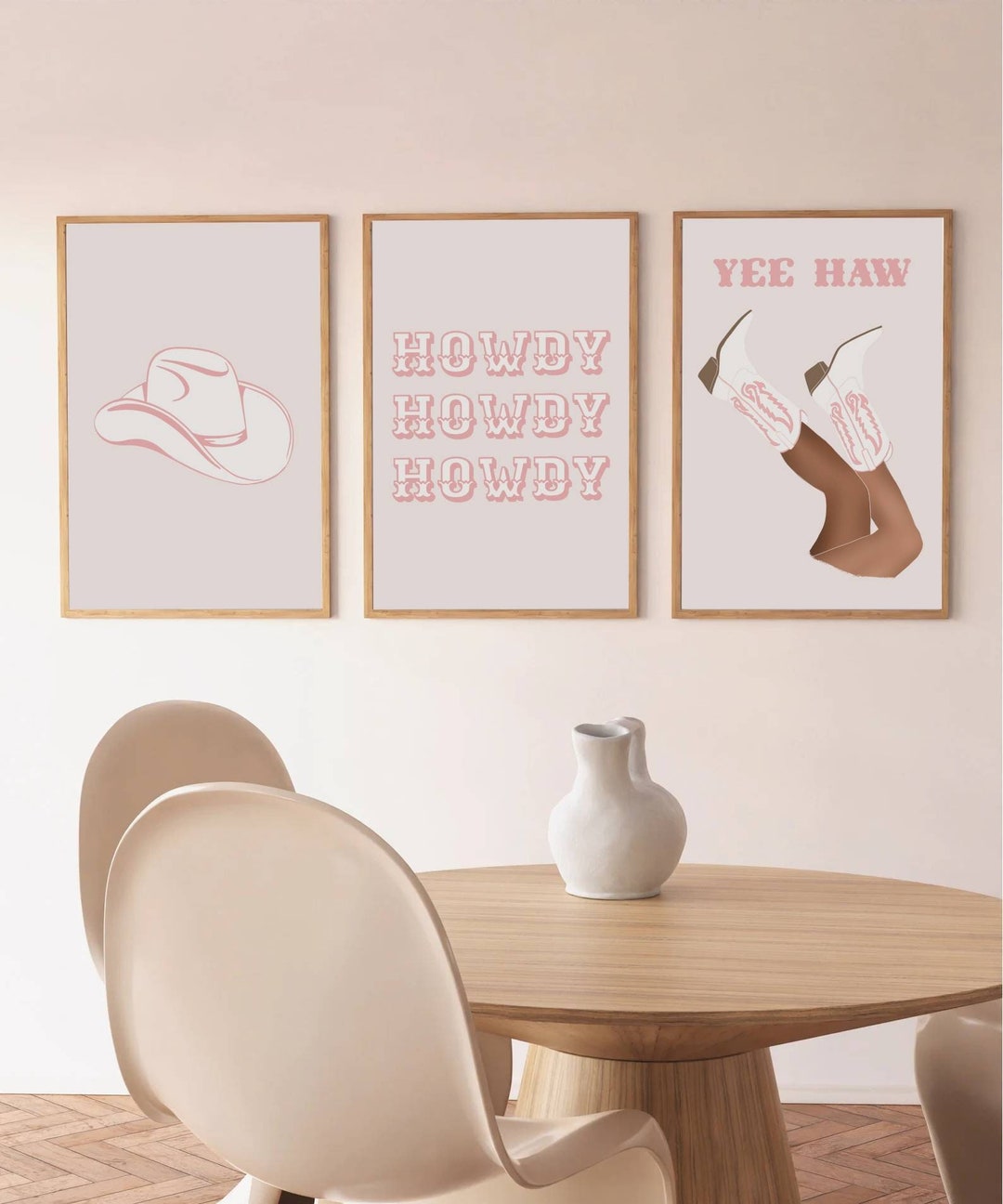 Set of 3 Howdy Prints, Light Pink Howdy Sign, Blush Western Wall Art ...