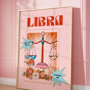 Libra Poster, Zodiac Libra Print, Retro Wall Decor, Digital Download ...