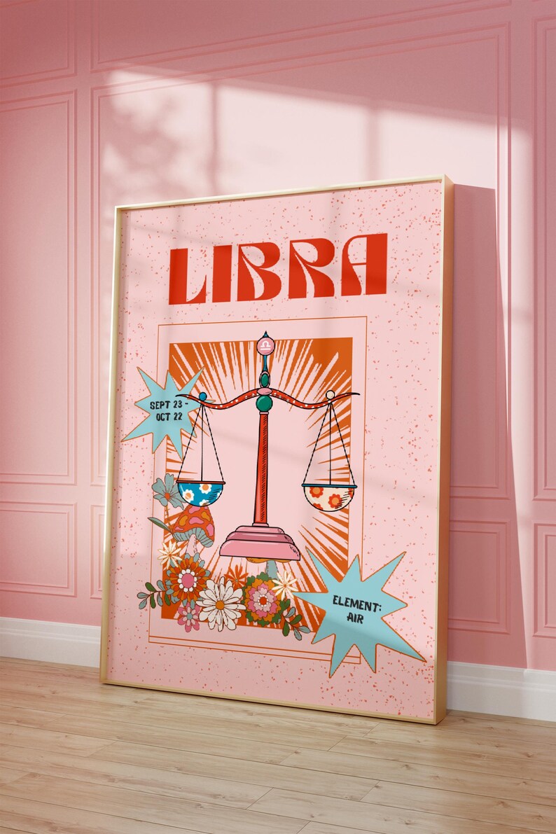Libra Poster Zodiac Libra Print Retro Wall Decor Digital - Etsy