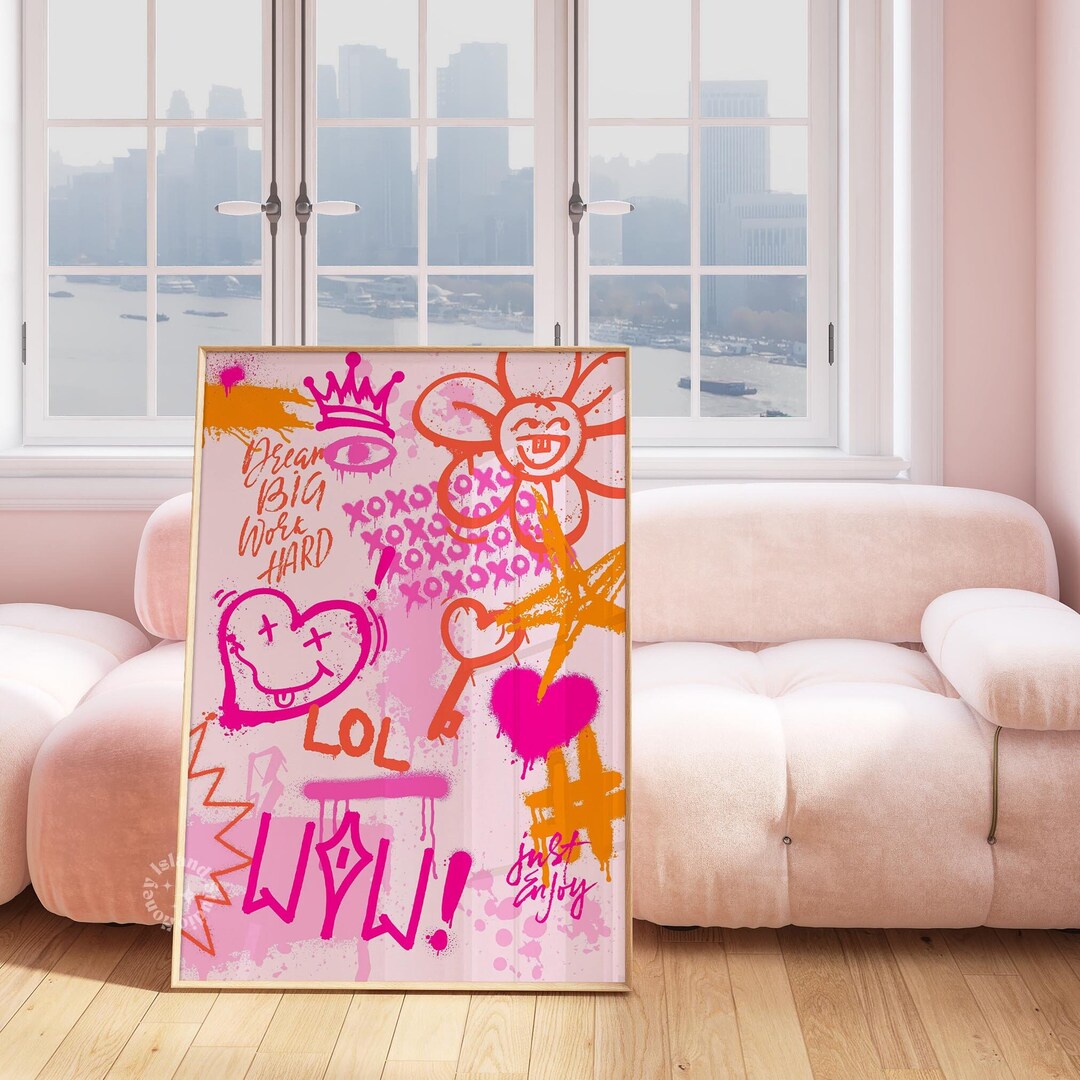 Pink Preppy Room Decorposter Print, Graffiti College Wall Art ...
