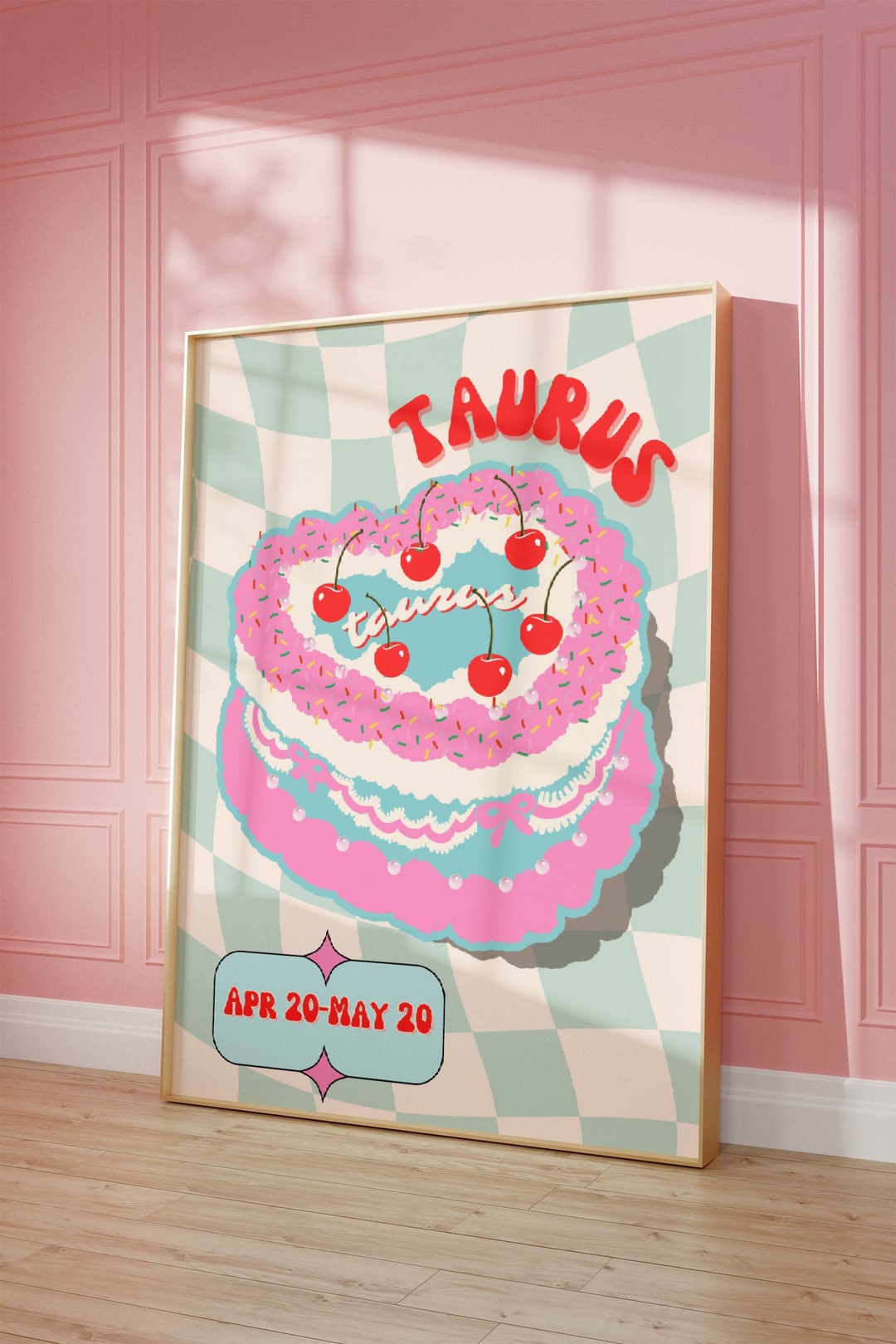 Taurus Cake Poster, Zodiac Taurus Cake Print, Retro Cake Wall Decor ...