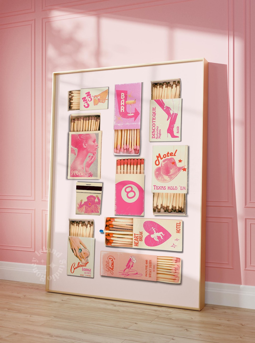 Pink Retro Matchbox Print Trendy Retro Wall Art Preppy Dorm Decor ...