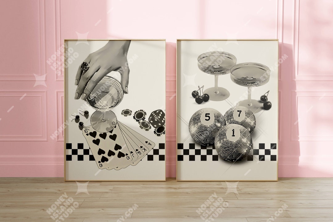 Playing Cards Set of 2 Prints, Disco Ball 8 Poster, Poker Night Print ...