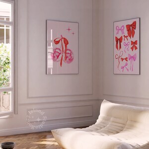 Pink Bow Print Soft Girl Wall Decor Feminine Poster Coquette Pink Bow ...