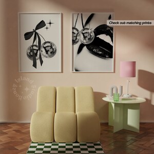 Cherry Disco With Bow Coquette Retro Wall Art Balletcore Ribbon Cherry ...