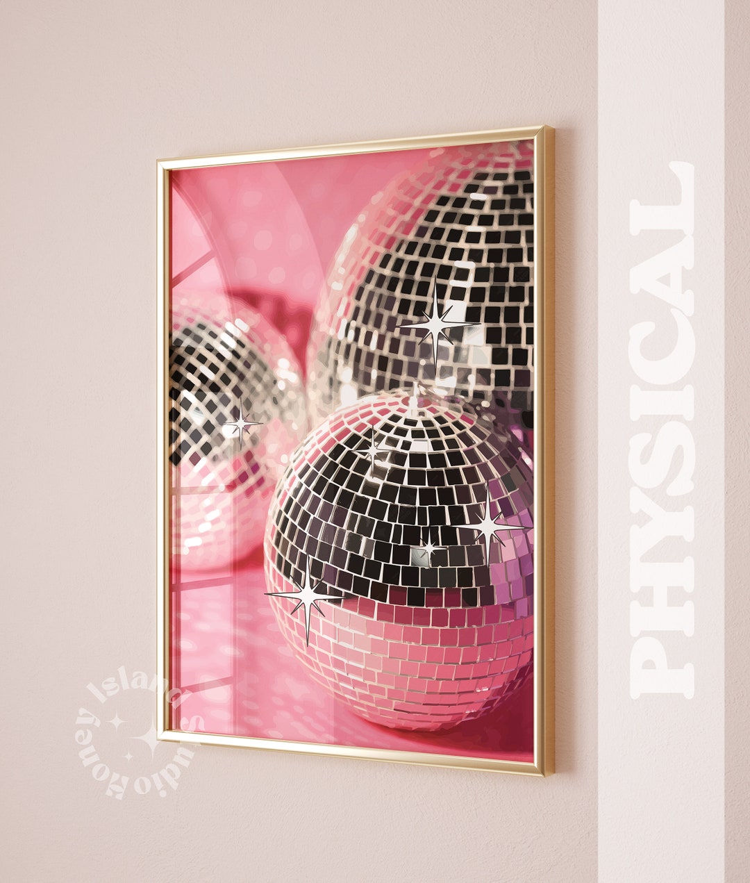 Pink Disco Ball Disco Sparkly Print Retro Wall Art Trendy Wall Art ...