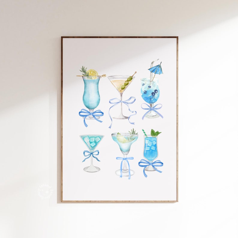 Blue Cocktail Art Print: Trendy Bar Cart Decor (UNFRAMED) - Etsy