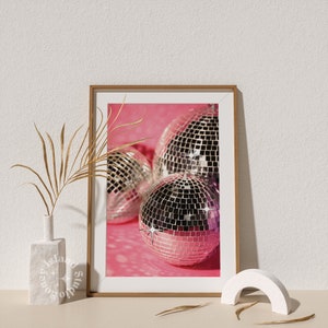 Pink Disco Ball Disco Sparkly Print Retro Wall Art Trendy Wall Art ...