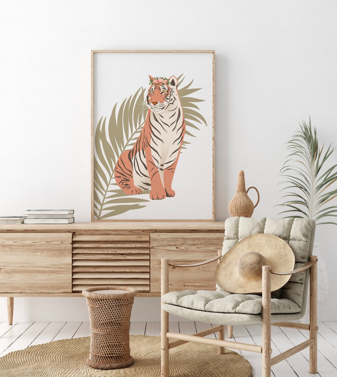 Tiger Wall Art Print Boho Tiger Printable Art Tiger Palms | Etsy