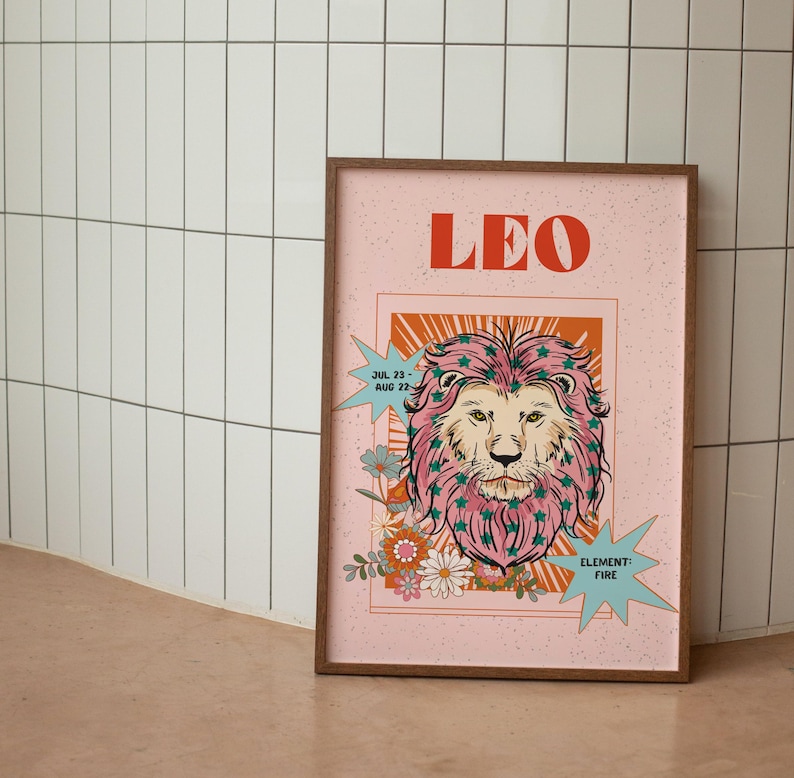 Leo Zodiac Sign Retro Print, Downloadable Wall Art (digital Download ...