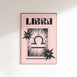 Libra Poster, Zodiac Print, Retro Wall Decor, Digital Download Print ...