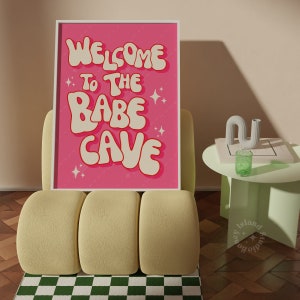 Welcome to the Babe Cave, Pink Retro Wall Art, Trendy Wall Art, Groovy Disco Poster, Retro ...