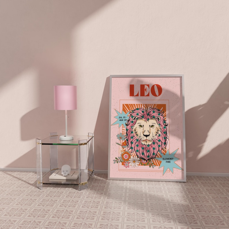 Leo Zodiac Sign Retro Print, Downloadable Wall Art (digital Download ...
