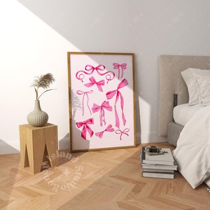 Pink Bow Coquette Poster, Hair Ribbon Decor Preppy Aesthetic, Coastal ...