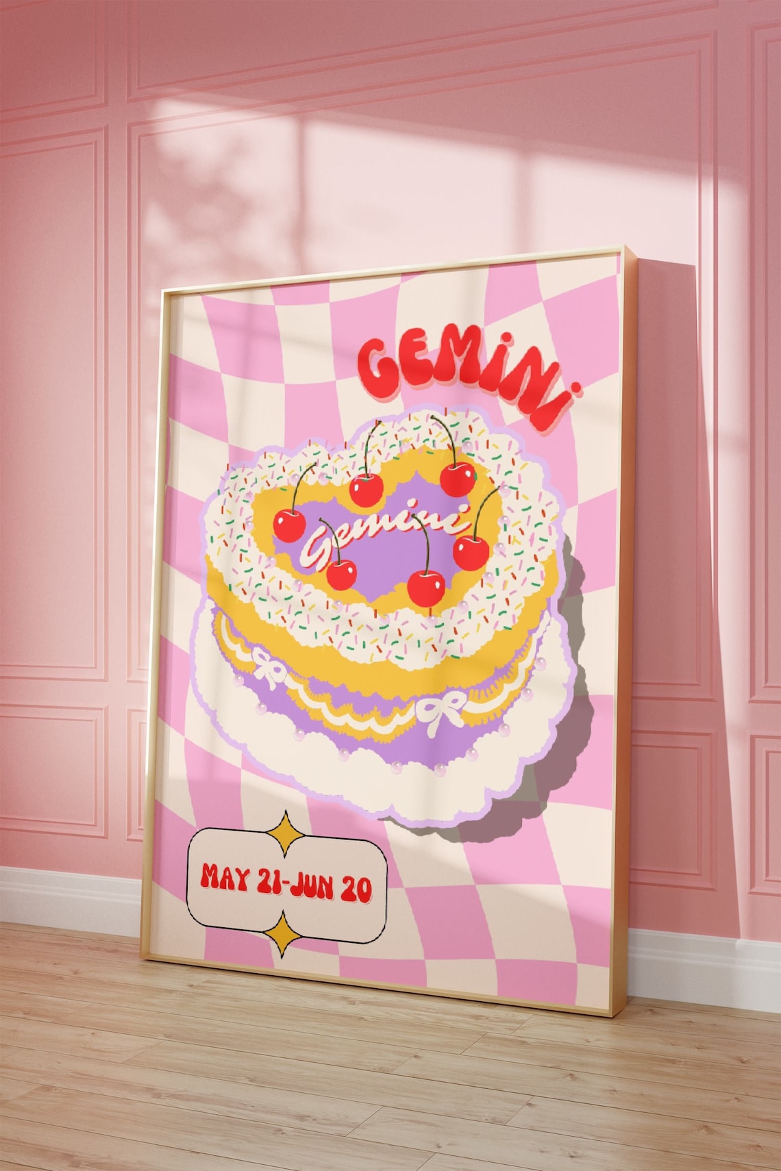Gemini Cake Poster Zodiac Gemini Cake Print Retro Cake Wall - Etsy