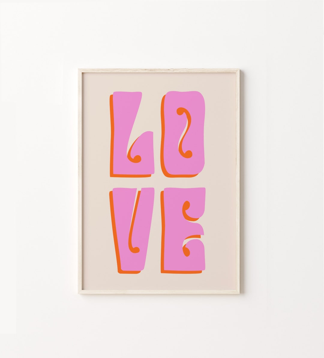 Love Printable Wall Art, Retro 70s Vintage Print, Pink Love Typography ...