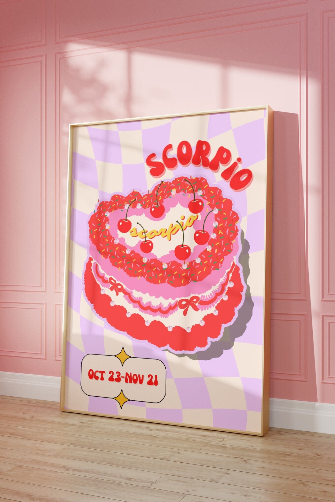 Scorpio Birthday Cake Poster, Zodiac Print, Scorpio Retro Wall Decor ...
