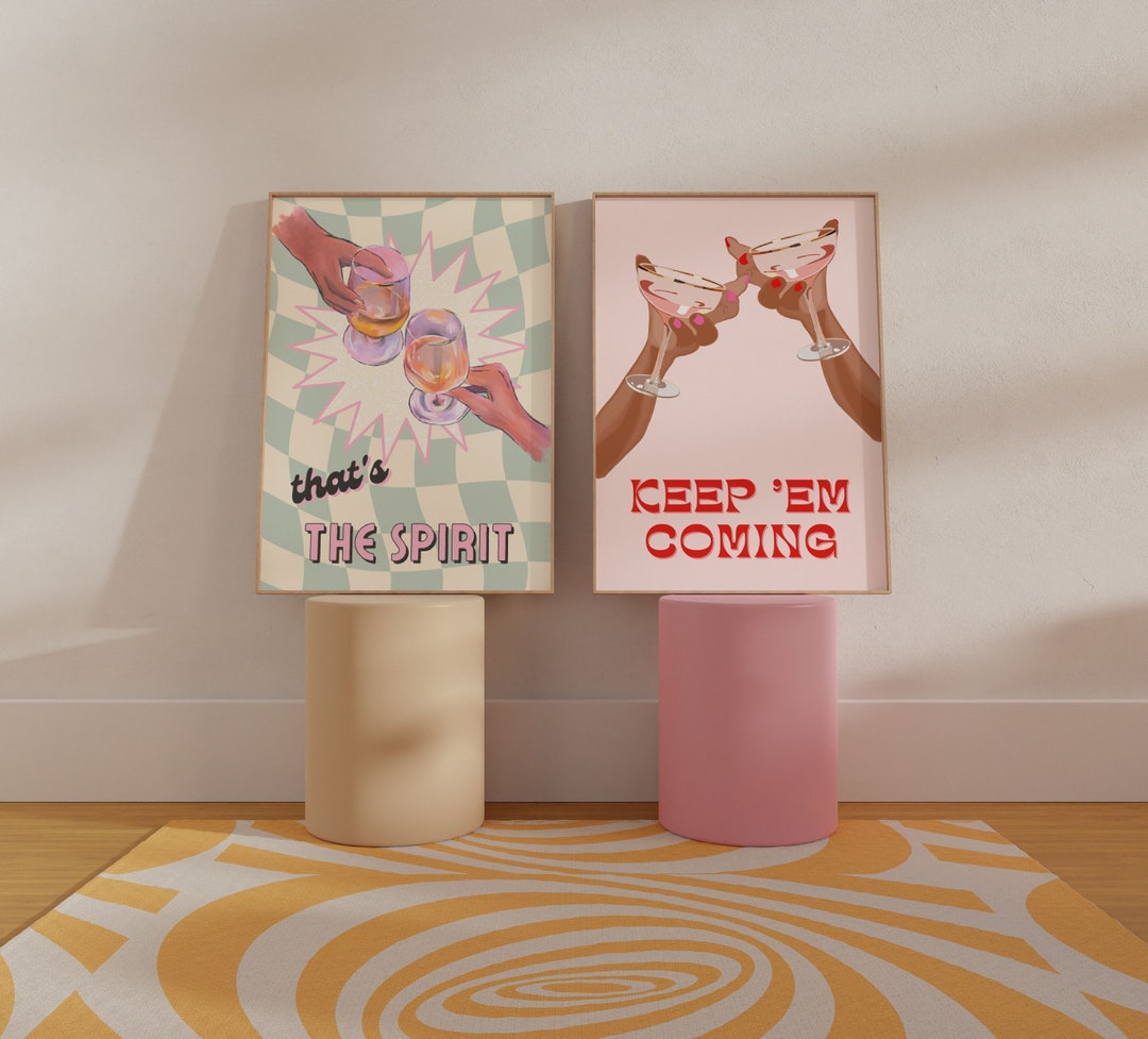 Trendy Bar Cart Prints, Funky Cocktail Wall Art, Champagne Prints, Y2k ...
