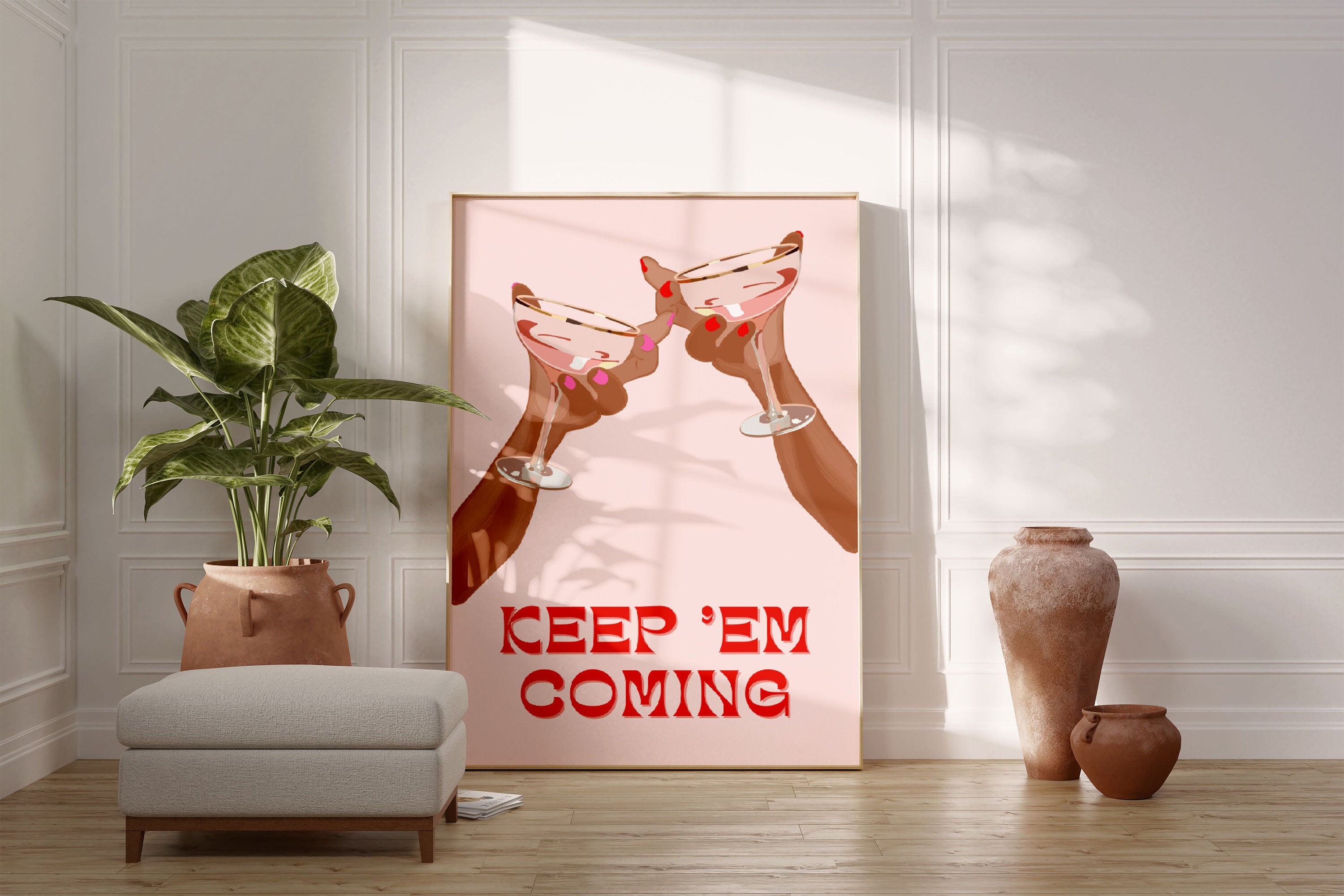 Keep 'em Coming Funky Cheers Cocktail Print Champagne - Etsy