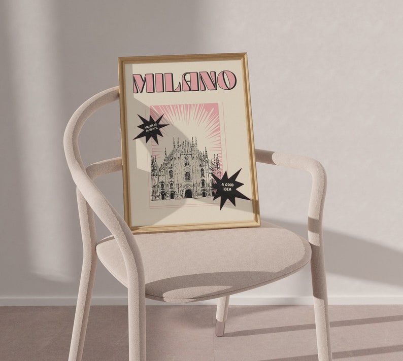 Retro Milano Travel Poster, Pink Girly Italy Print (digital Download ...