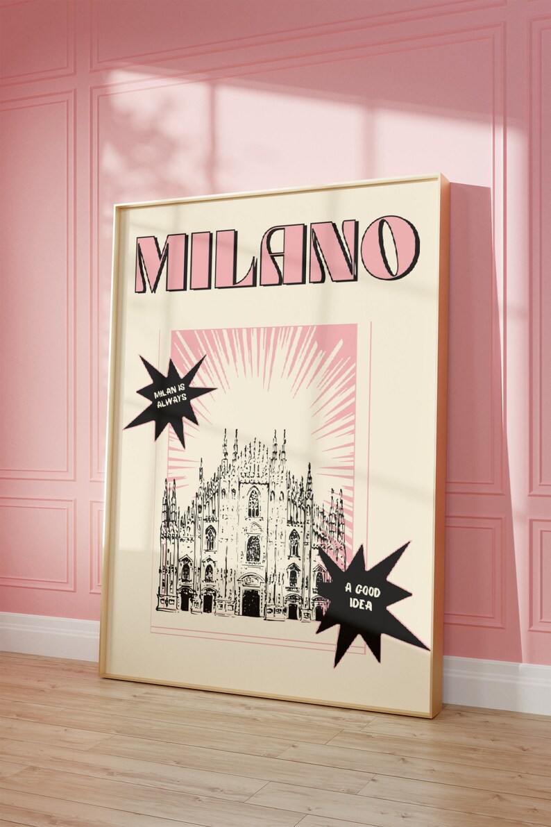 Retro Milano Travel Poster, Pink Girly Italy Print (digital Download ...