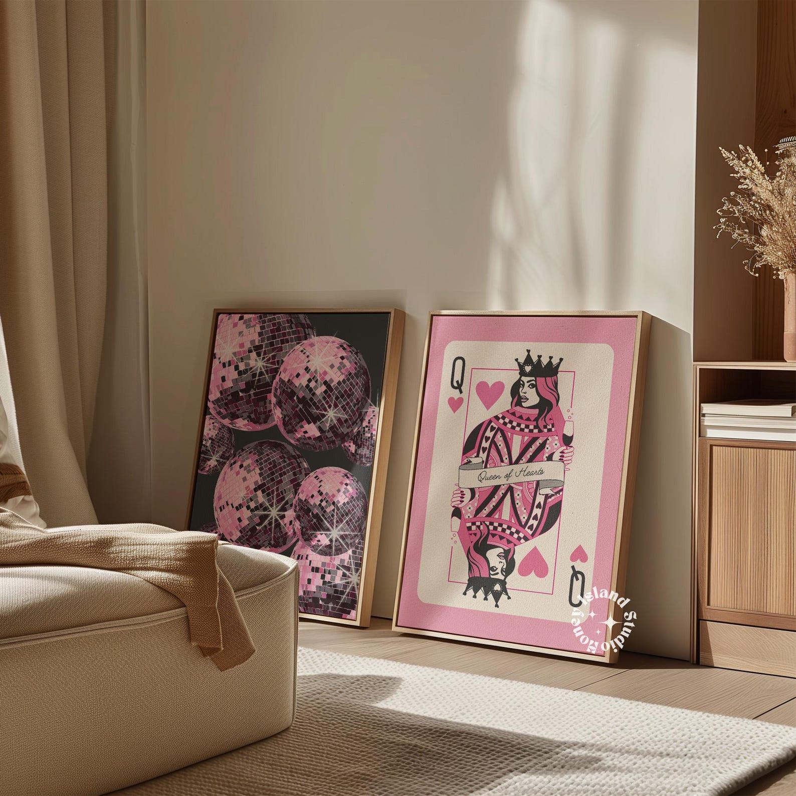 Pink Queen of Hearts Card Print: Trendy Bar Cart Decor (UNFRAMED) - Etsy