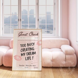 Too Busy Creating My Dream Life Print, Retro Guest Check, Pink Girly ...