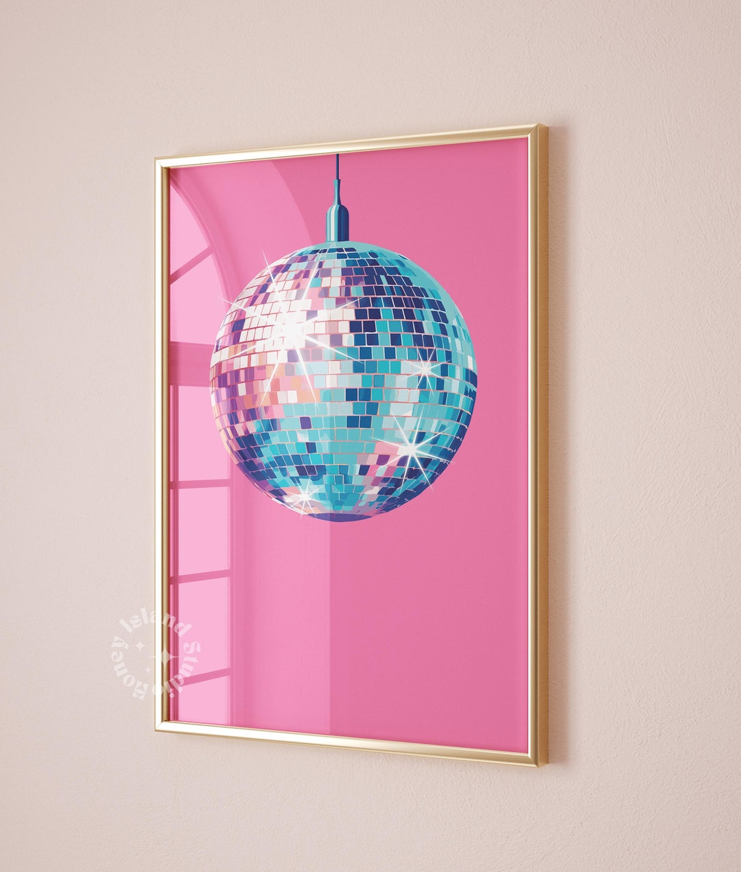 Disco Ball Print Pink Blue Disco Wall Art Funky Prints Groovy Posters ...