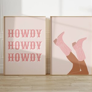 Pink Rodeo Howdy Poster Print, Set of 2, Preppy Western Wall Art ...
