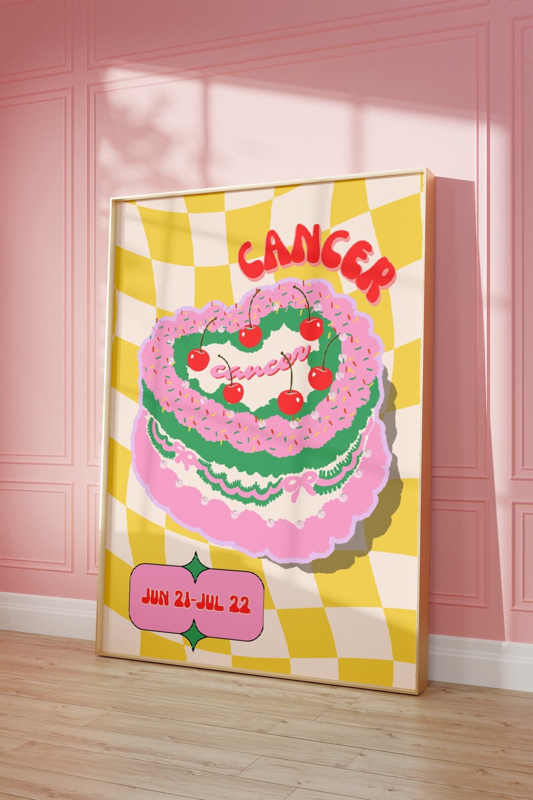 Cancer Cake Poster, Zodiac Cancer Cake Print, Retro Wall Decor ...