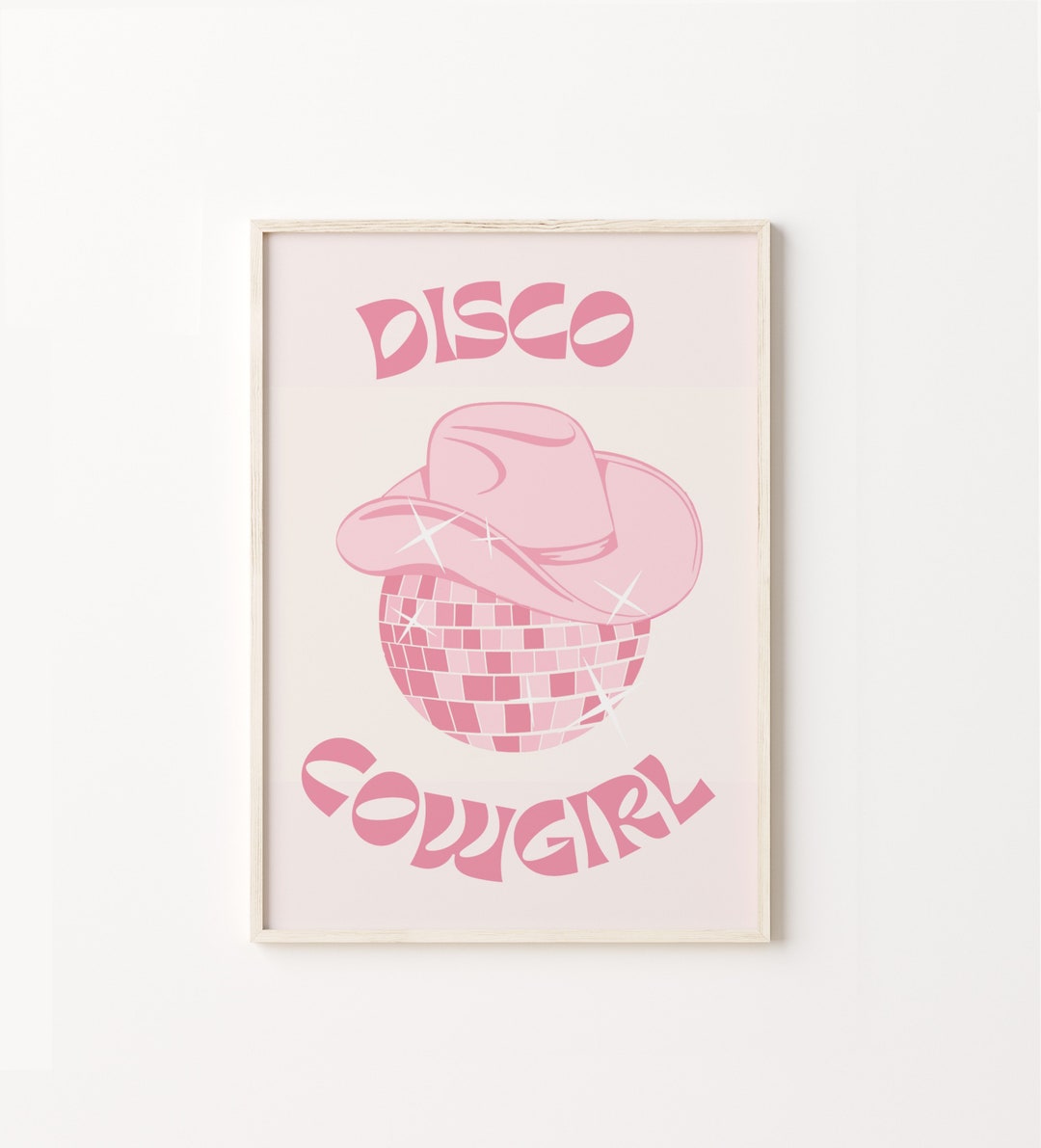 Disco Cowgirl Print, Pink Cowboy Hat, Printable Wall Art, Disco Ball ...