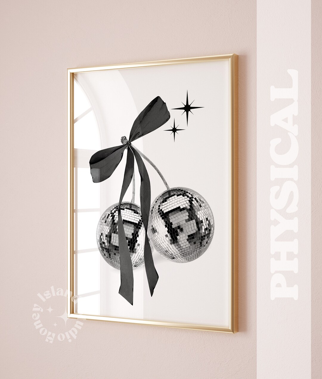 Cherry Disco With Bow Coquette Retro Wall Art Balletcore Ribbon Cherry ...