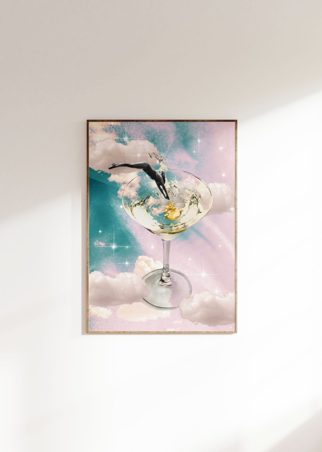 Retro Martini Print, Cocktail Diver, Preppy Bar Cart Decor (digital ...