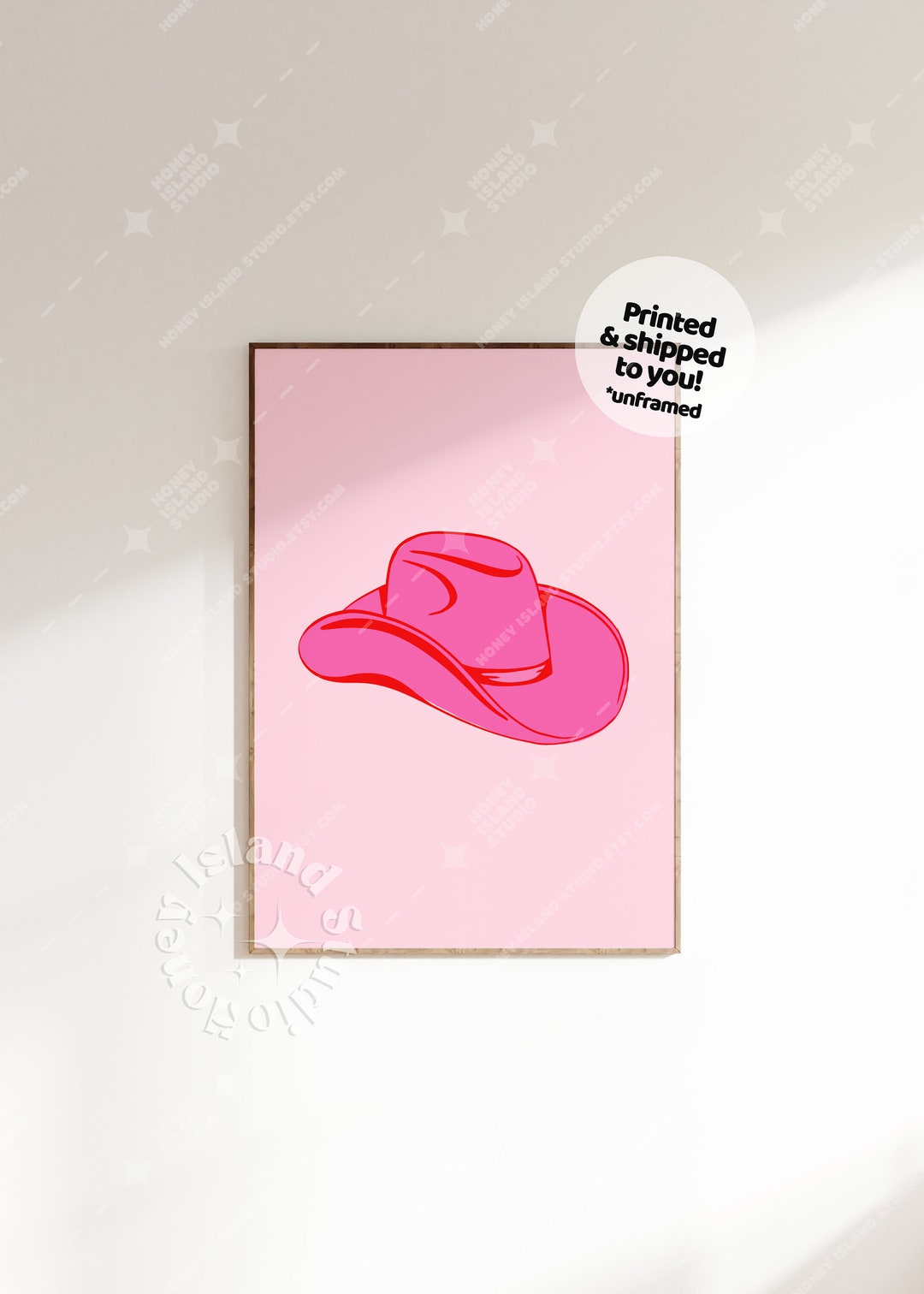 Pink Cowgirl Hatprint, Pink Western Decor, Cowboy Hat, Preppy Dorm ...