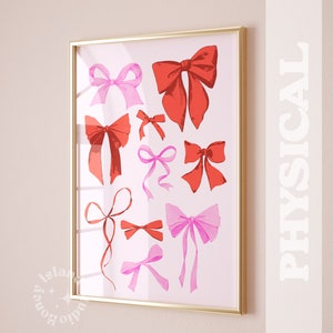Pink Bow Print Soft Girl Wall Decor Feminine Poster Coquette Pink Bow ...