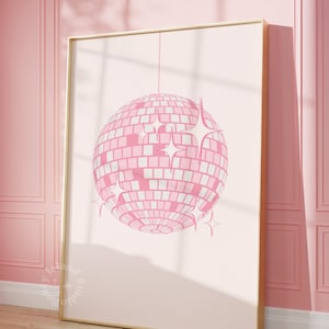 Pink Disco Wall Art, Disco Ball Print, Funky Prints, Groovy Posters ...