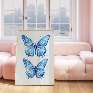 Preppy Butterfly Print, Blue Butterfly Print Preppy Dorm Decor Blue ...