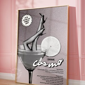Cosmopolitan Cocktail Print, Cosmo Cocktail Drink Art, Bar Cart Prints ...