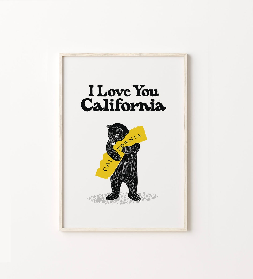 California Bear Hug Print Yellow, California Bear Illustration, Poster ...
